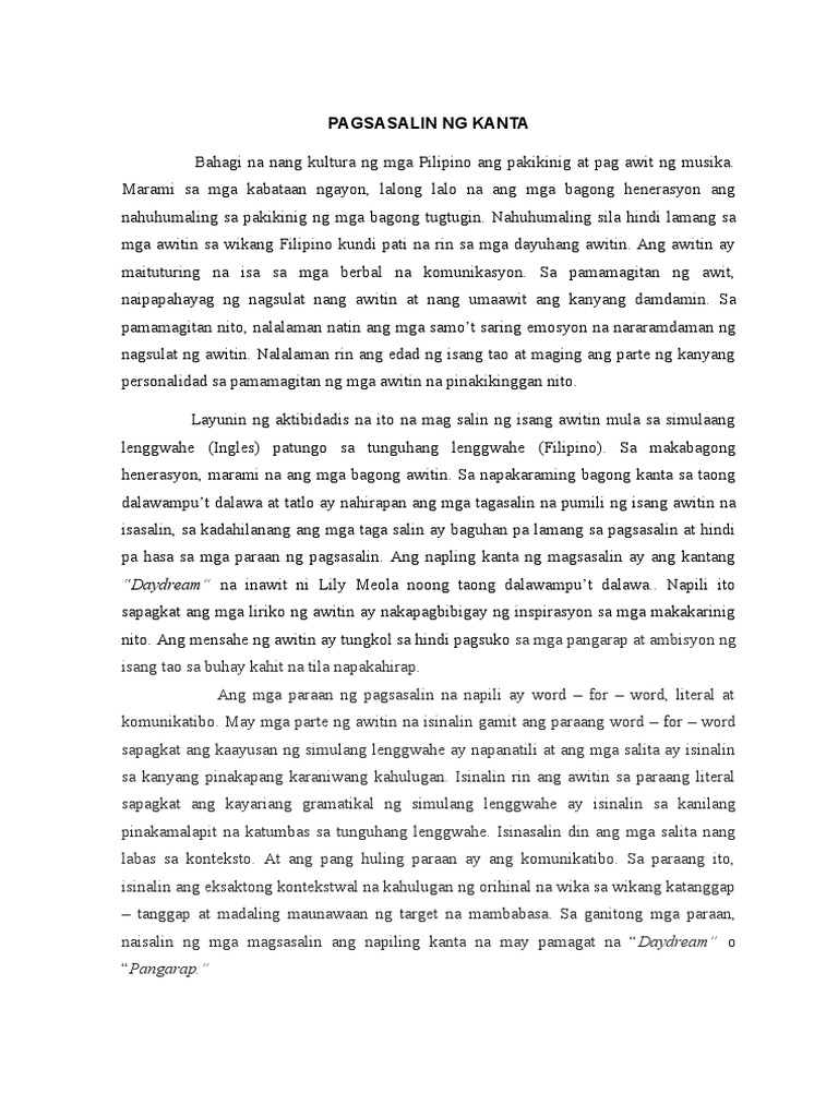 Pagsasalin NG Kanta | PDF