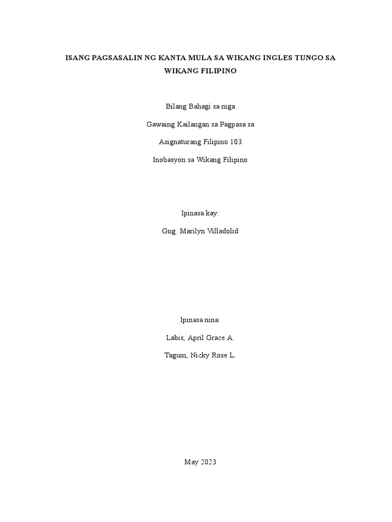 Pagsasalin (Kanta) | PDF