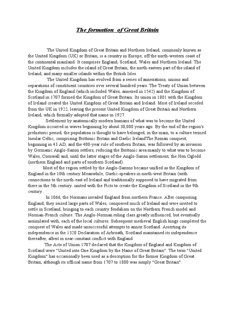 Formation of Great Britain Explained | PDF | House Of Tudor | British ...