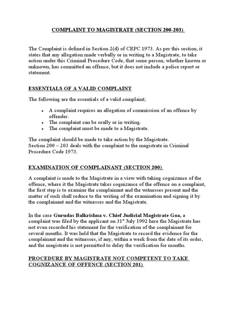 Complaint To Magistrate | PDF | Magistrate | Crime & Violence