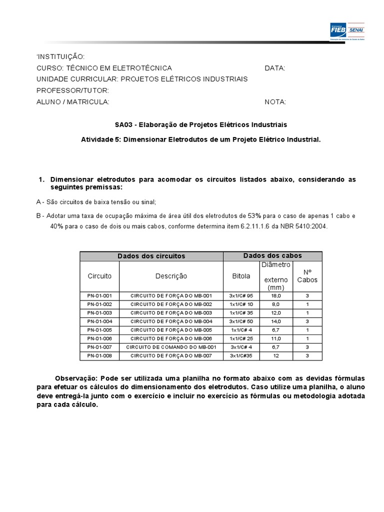 Dimensionamento de eletrodutos para circuitos de baixa tensão em ...