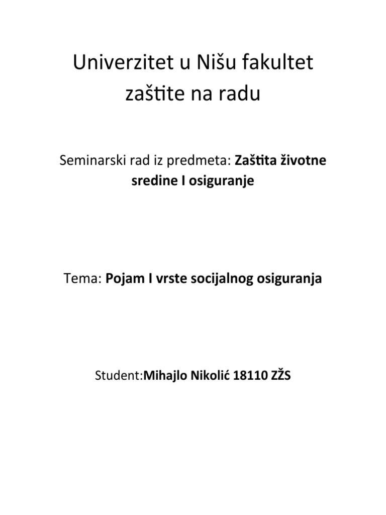 Pojam I Vrste Socijalnog Osiguranja | PDF