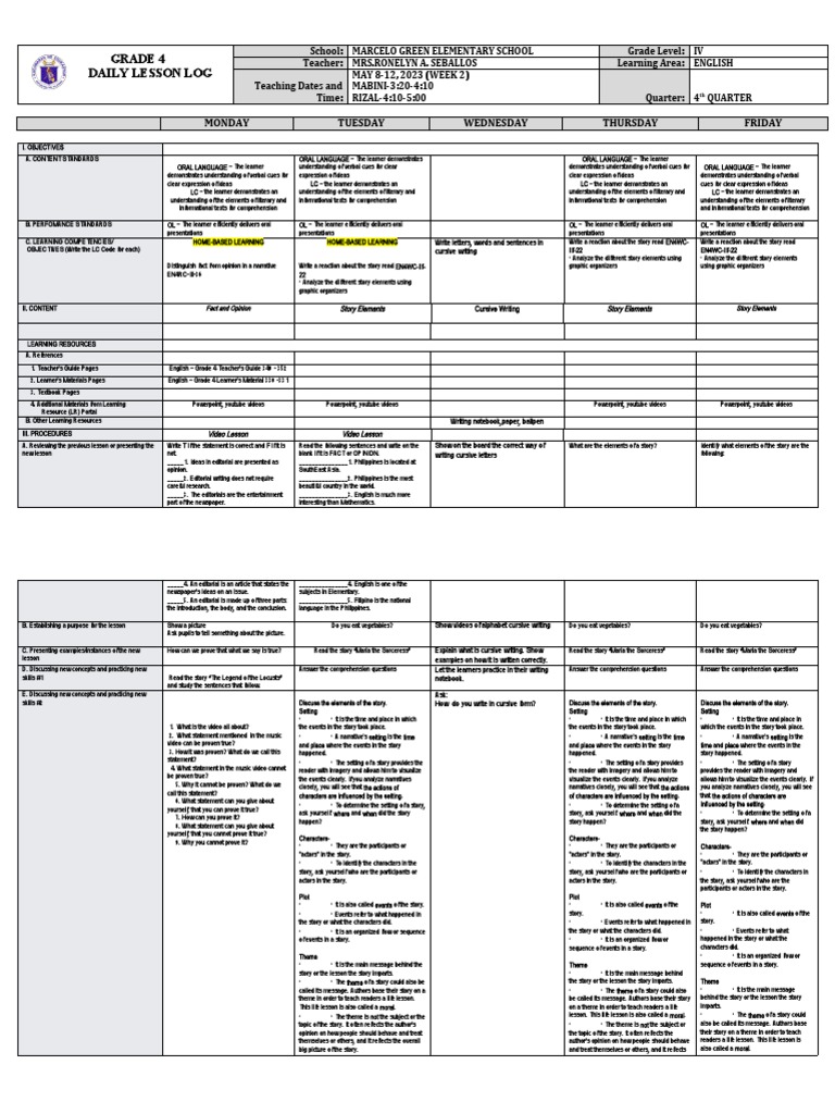 DLL - English 4 - Q4 - W2 | PDF | Reading Comprehension | Learning