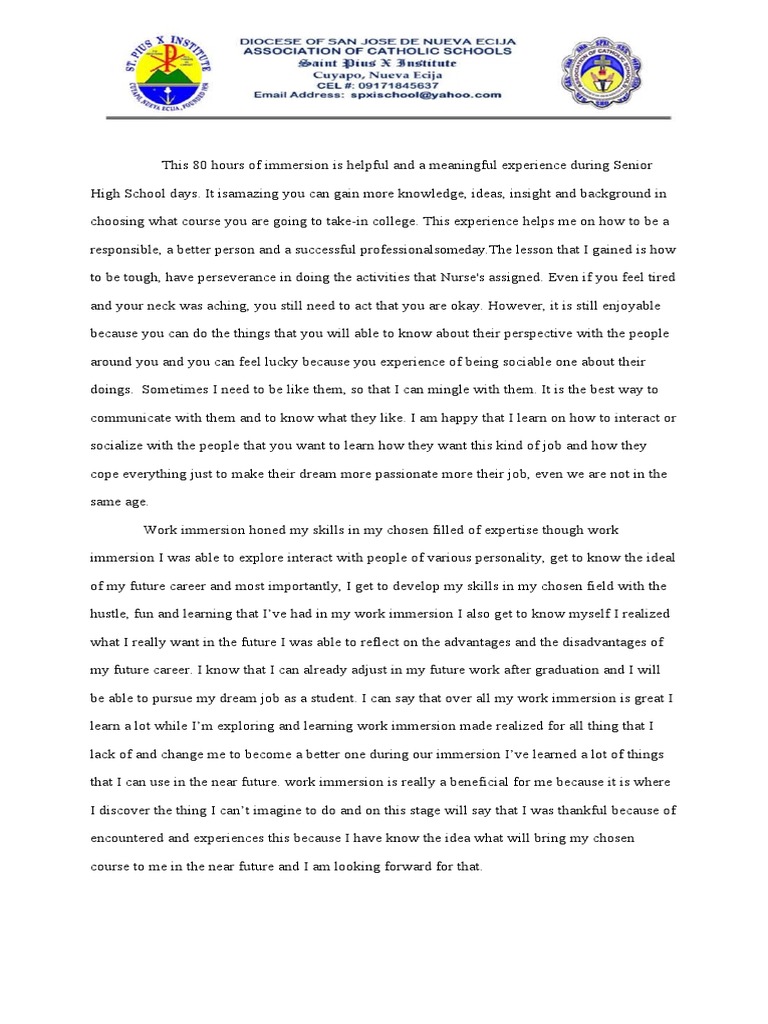 Immersion Reflection | PDF | Experience | Nursing