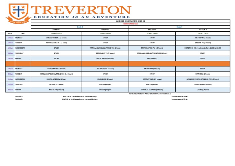 June Exam Schedule Grades 10-11 | PDF