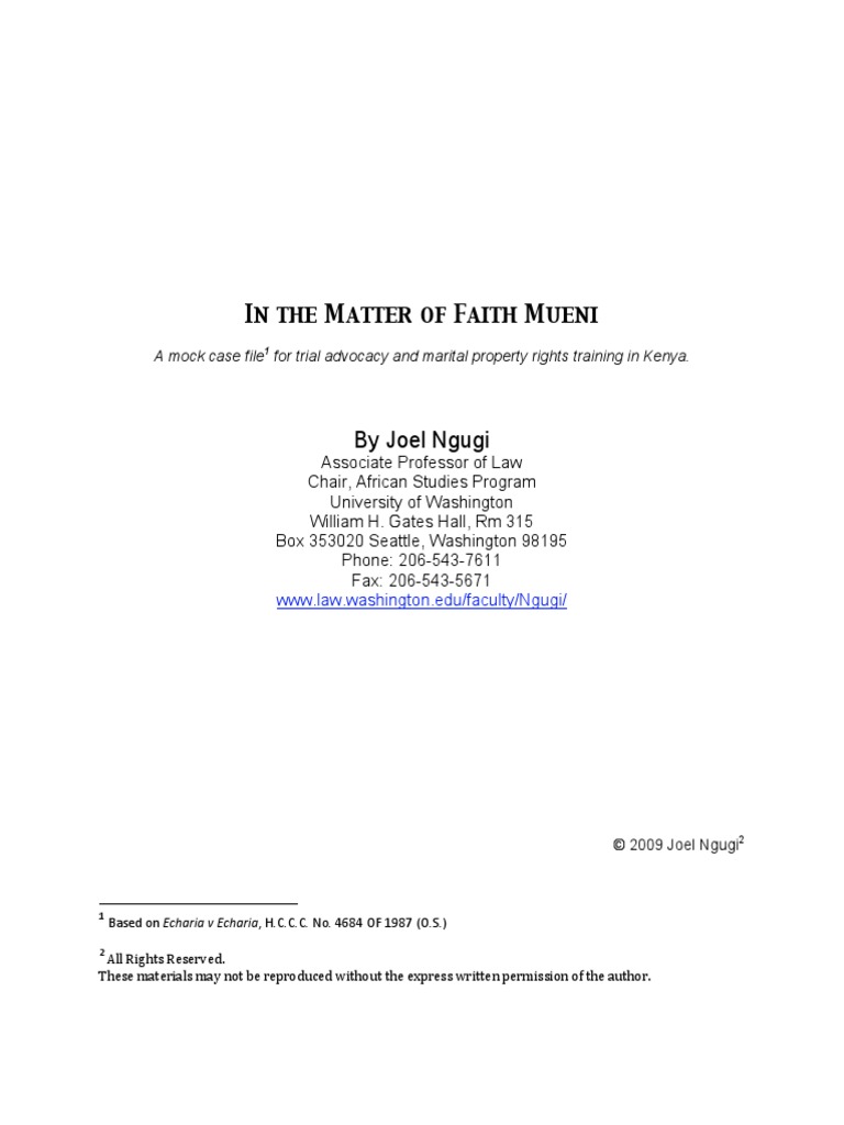 In The Matter of Faith Mueni | PDF | Eviction | Marriage