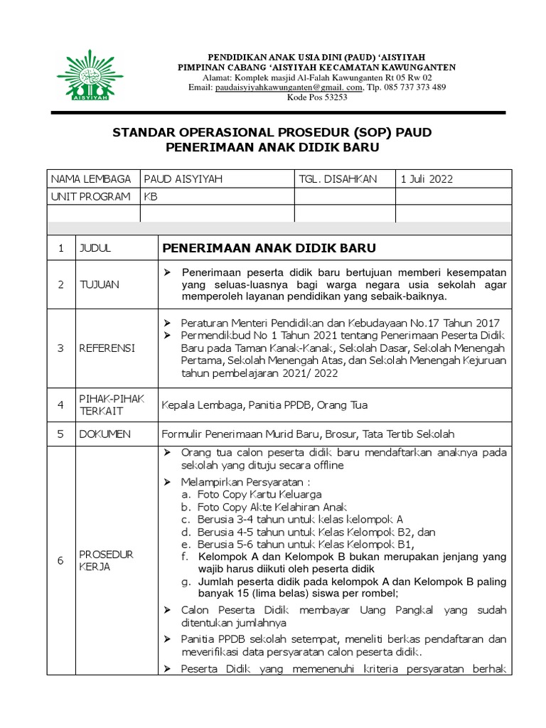 Sop Penerimaan Siswa | PDF