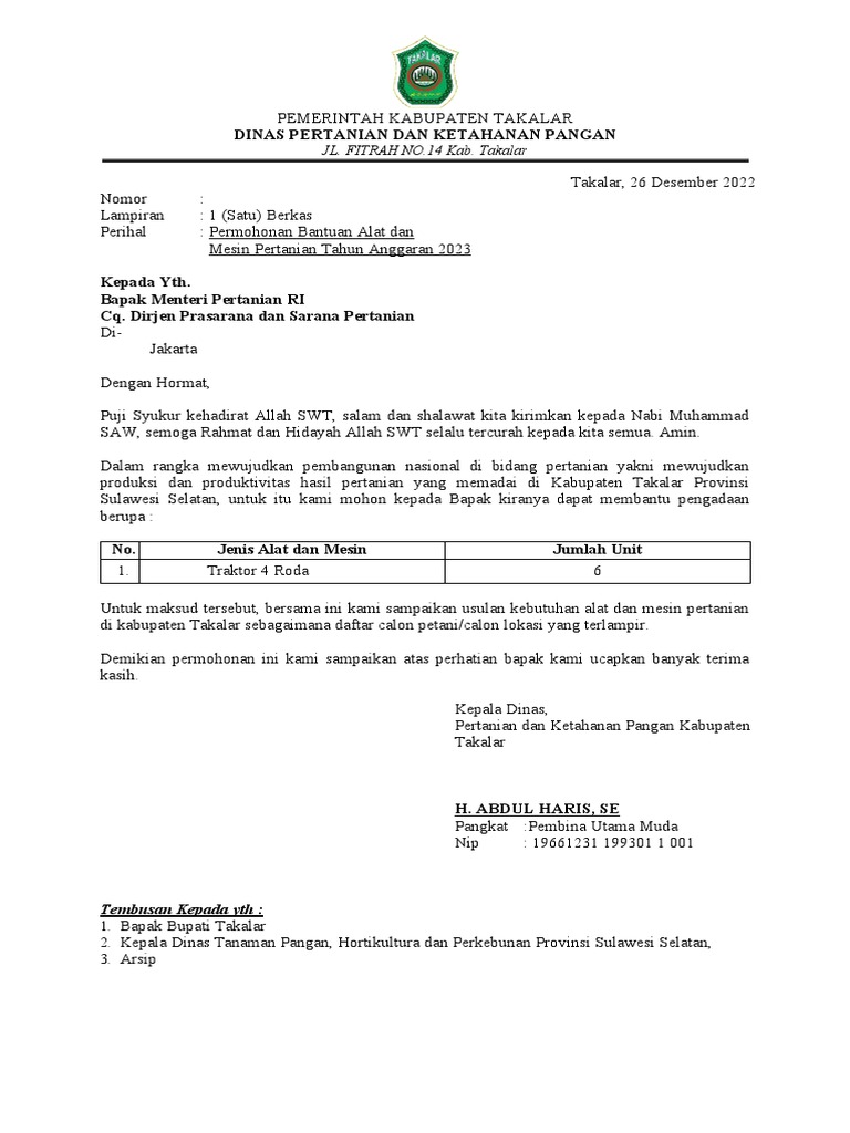 Surat Proposal Alsintan | PDF