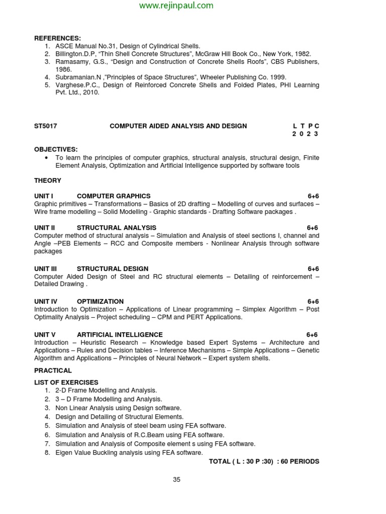 ST5017 Syllabus | PDF | Computer Aided Design | Structural Analysis