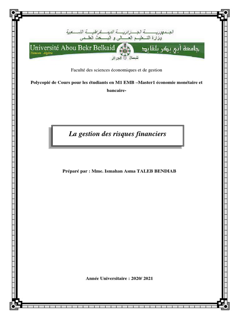 La Gestion Des Risques Financiers TALEB Bendiab Asma PDF | PDF | Modèle ...