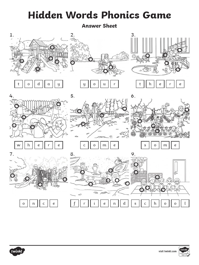 Year 1 Common Exception Words Hidden Words Game Answers | PDF