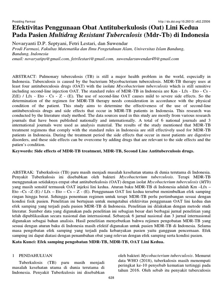 Efektivitas Penggunaan Obat Antituberkulosis Oat Lini Kedua Pdf