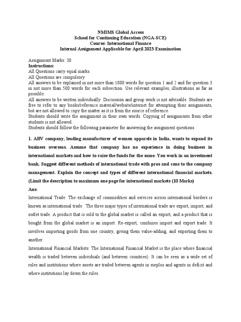 International Finance - Assignment April 2023 JFA3L6RQVP | PDF