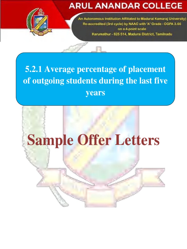 Sample Offer Letters: 5.2.1 Average Percentage of Placement of Outgoing ...