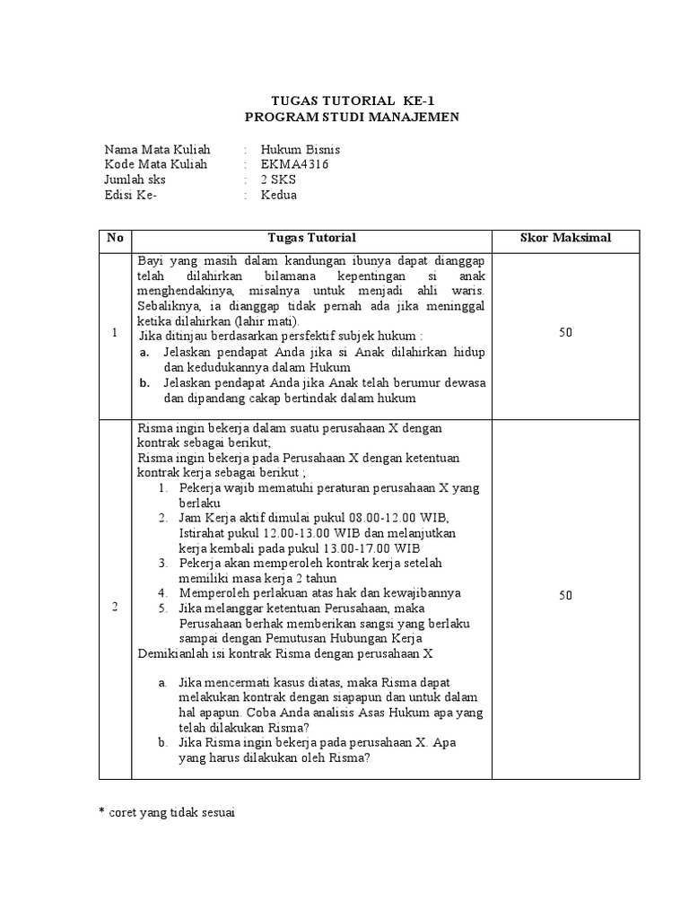 Tugas Tutorial 1 Hukum Bisnis 2023 - 1 | PDF