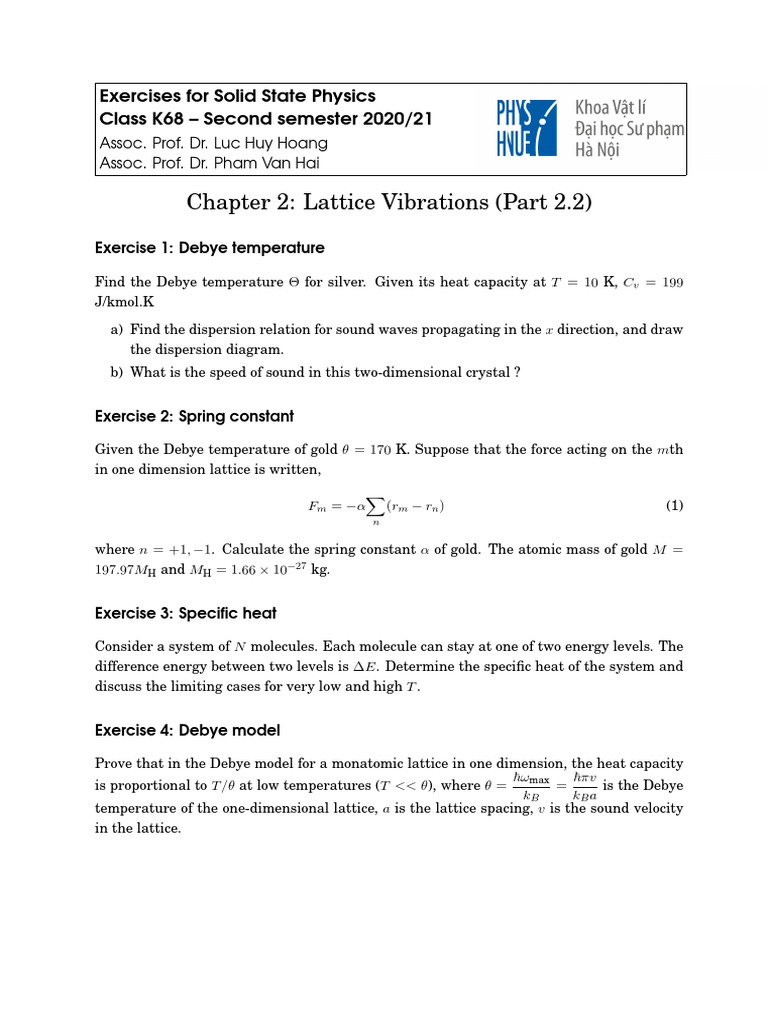 Solid State Physics Exercises: Lattice Vibrations | PDF