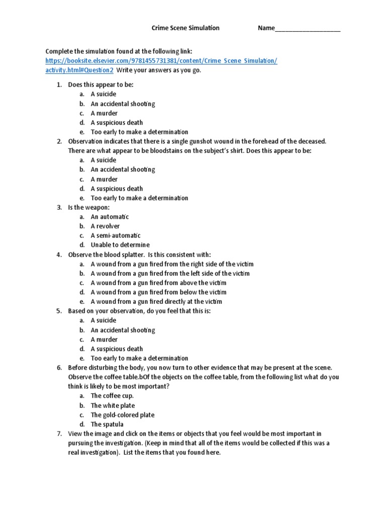 CrimeSceneSimulation 1 | PDF | Crime Scene | Forensic Science
