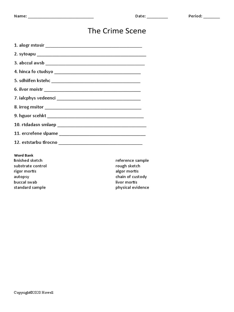 The Crime Scene: Name: - Date: - Period | PDF