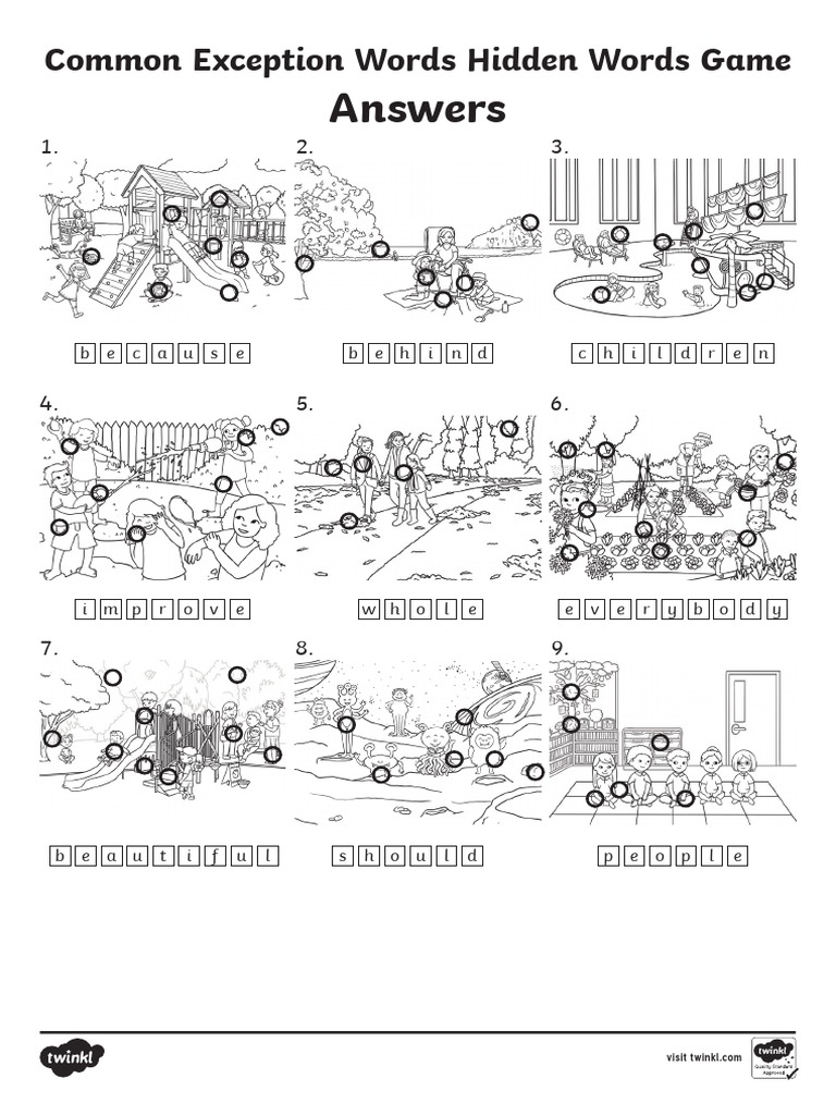 Year 2 Common Exception Words Hidden Words Game Answers PDF | PDF