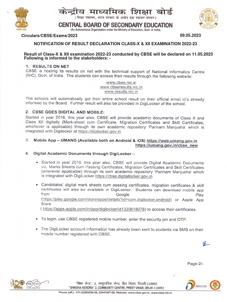 Result Declaration Class XII&X Examination 2023 | PDF