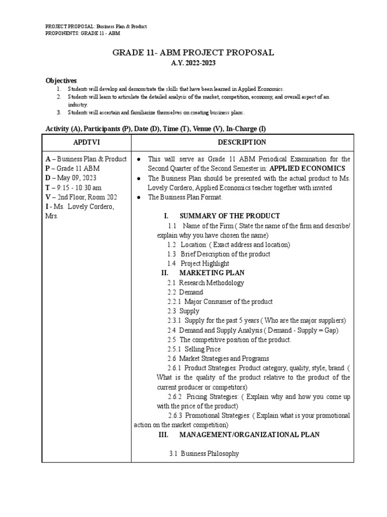 G11 Abm Project Proposal | PDF | Economics | Market (Economics)