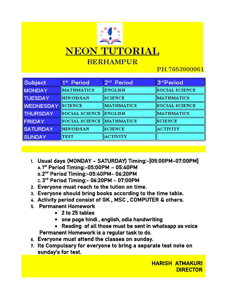 Neon Tutorial Weekly Schedule | PDF | Science & Mathematics