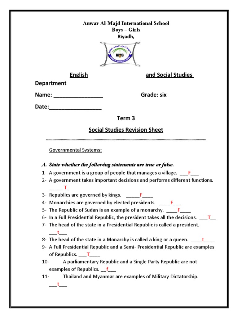 Social Studies Revision for Grade 6 | PDF | Monarchy | Kuwait