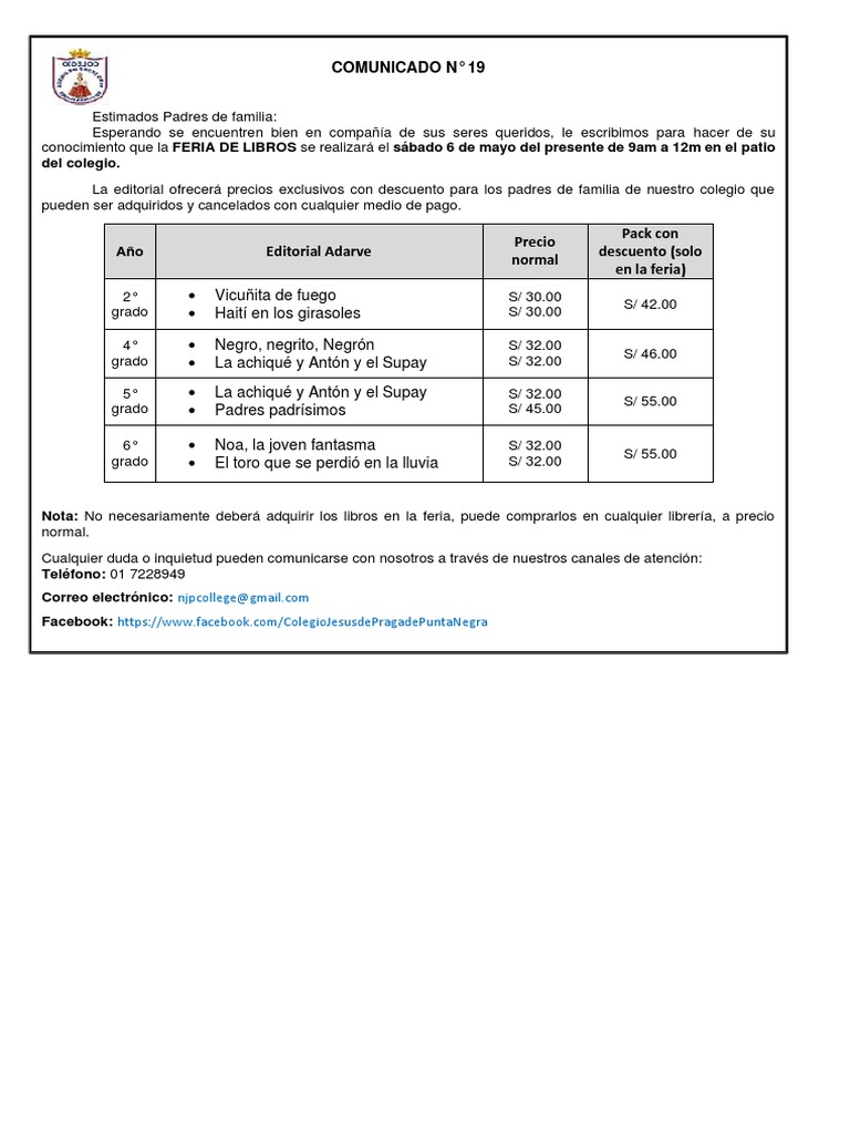Comunicado 19 PLAN LECTOR Primaria PDF | PDF