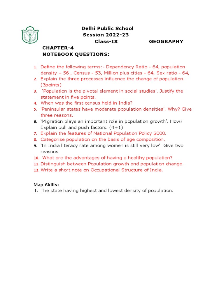 Population Questions With Map Pdf