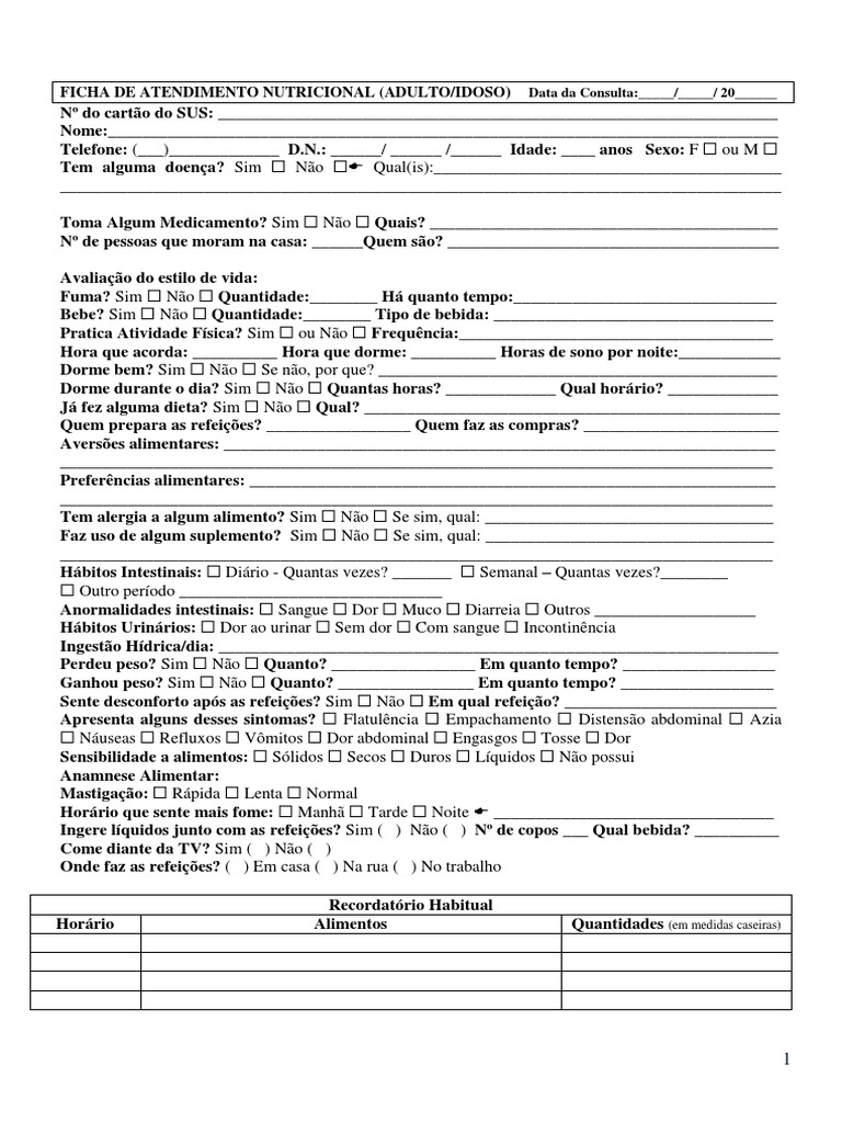 Ficha de Anamnese Nutricional Idoso | PDF