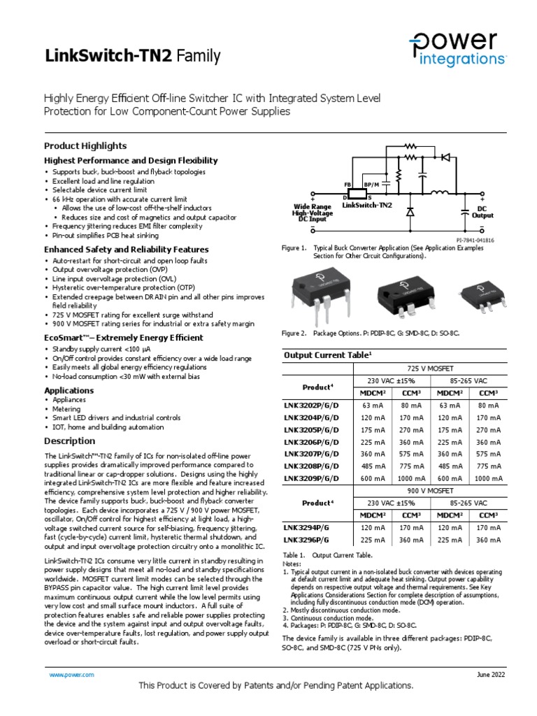 Linkswitch-Tn2 Family Datasheet | PDF | Capacitor | Power Supply