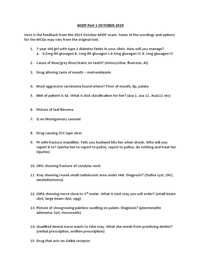 MJDF Part 1 OCTOBER 2019 | PDF | Medicine | Medical Specialties