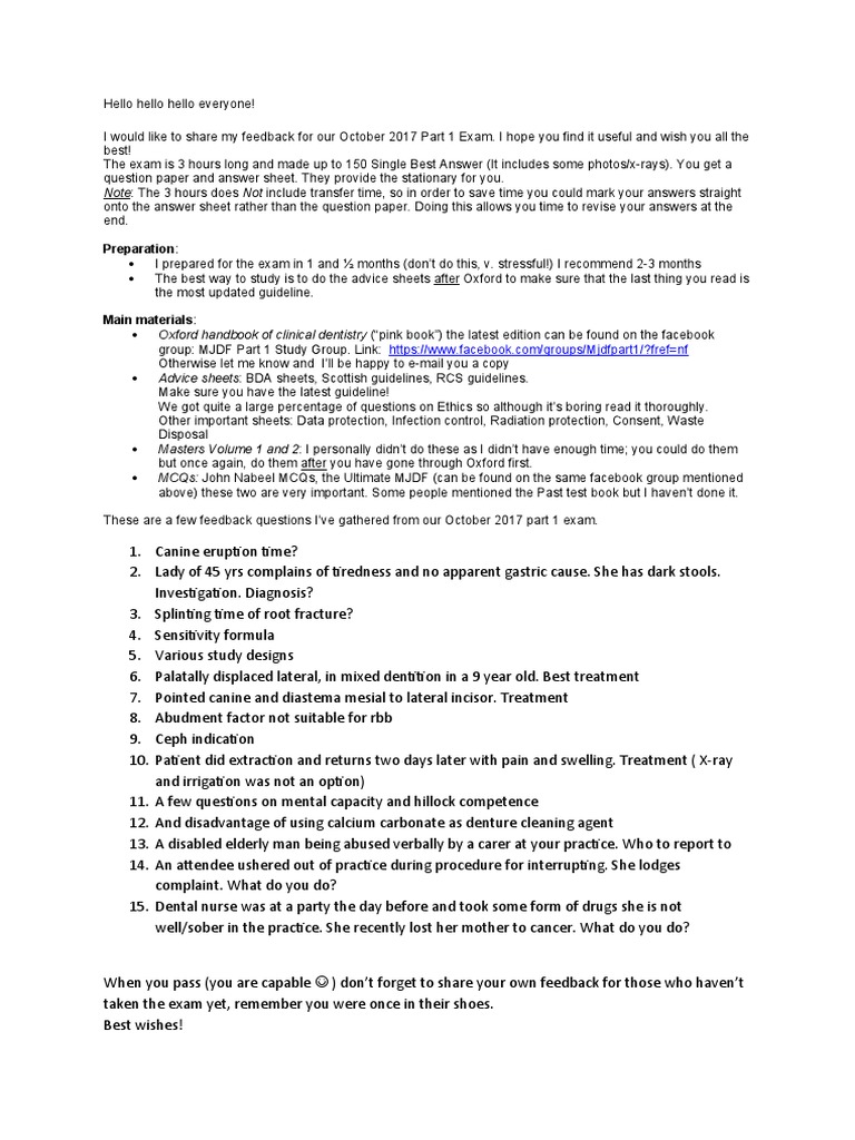 MJDF October 2017 New Questions & Feedback | PDF | Health Care ...