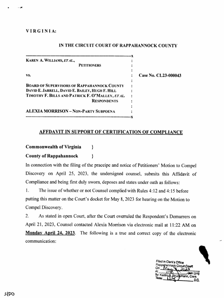DLK Affidavit of Compliance With Rule 4-15 and Rule 4-12 - 050823 | PDF