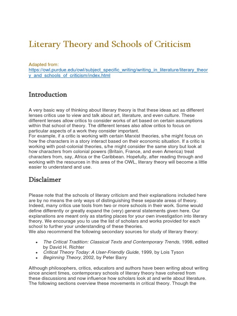 Literary Theory and Schools of Criticism | PDF | Ecocriticism | Feminism
