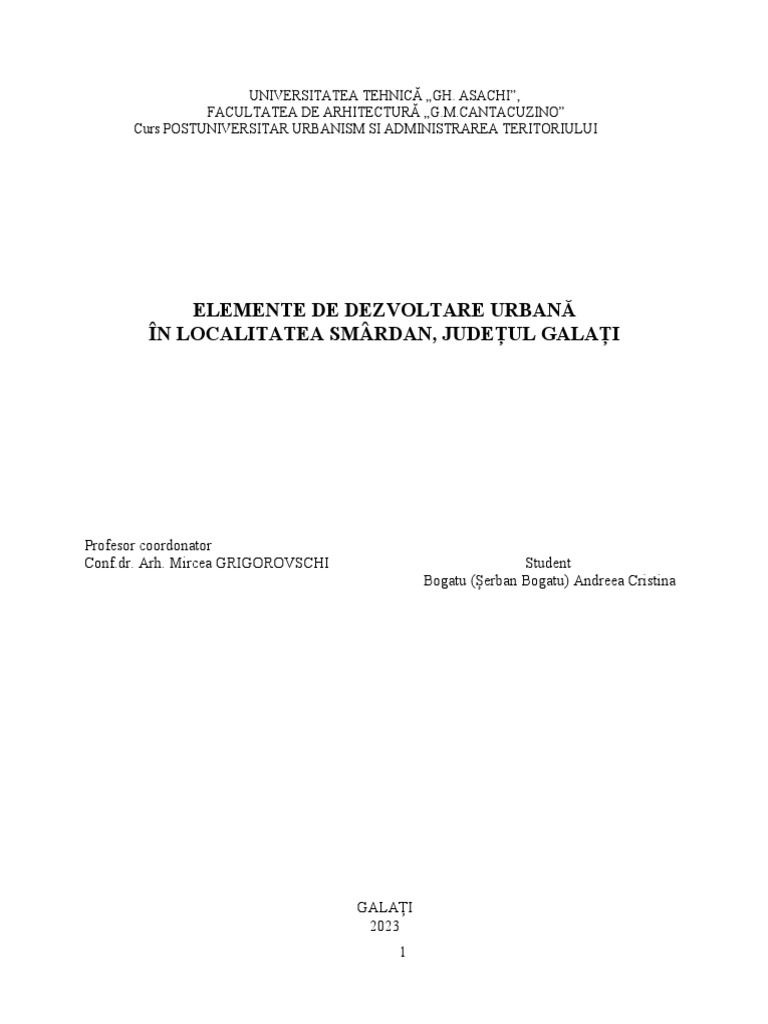 Elemente de Dezvoltare Urbana În Galați | PDF