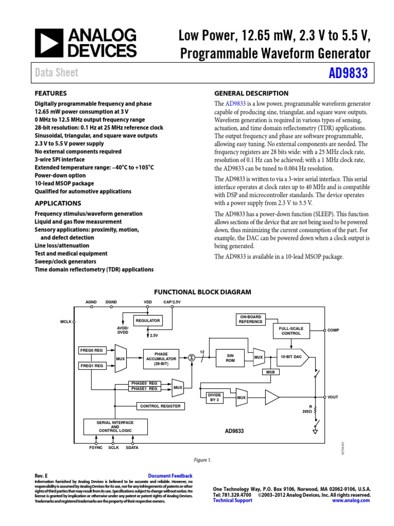 AD9833 Datasheet (Analog Devices) | PDF | Digital Signal | Electronic ...