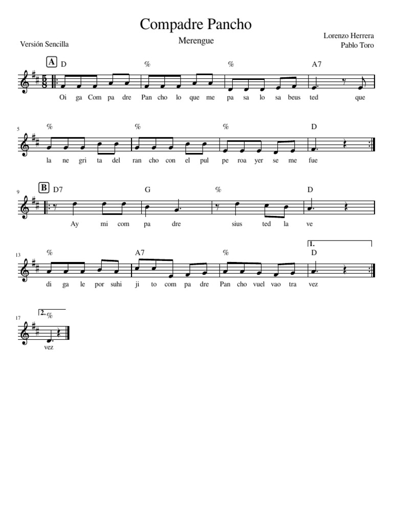 Compadre Pancho (Versión Sencilla) | PDF