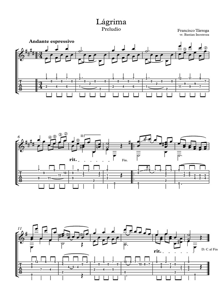 Francisco Tárrega - Lágrima (TAB) | PDF
