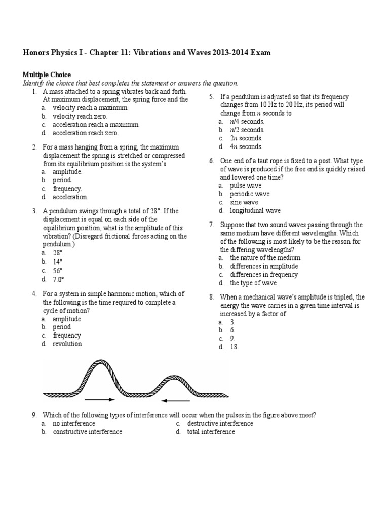 Honors Physics I Waves Exam | PDF | Waves | Frequency
