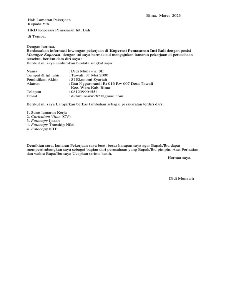 CV Didi Koperasi Inti Bali | PDF | Karier & Perkembangan