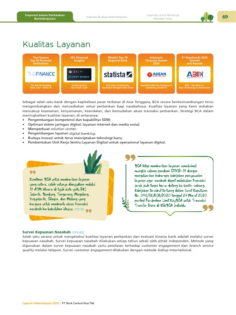 Laporan Keberlanjutan BCA 2020 | PDF | Pengelolaan Keuangan & Uang