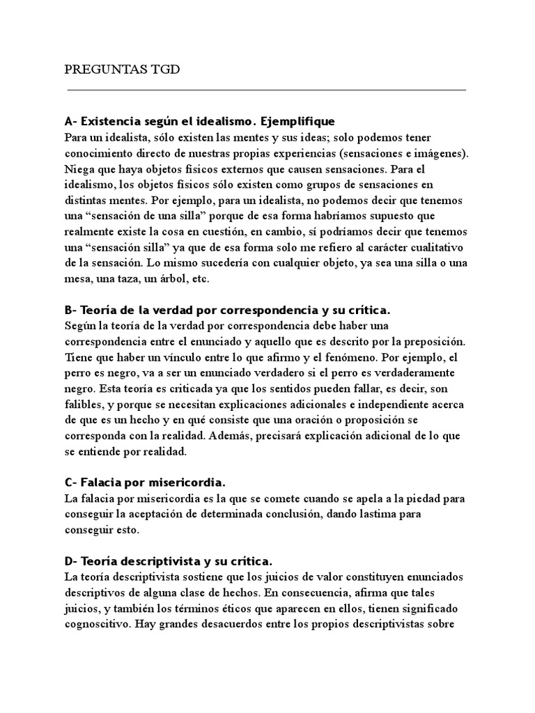 Preguntas TGD | PDF | Teoría | Verdad