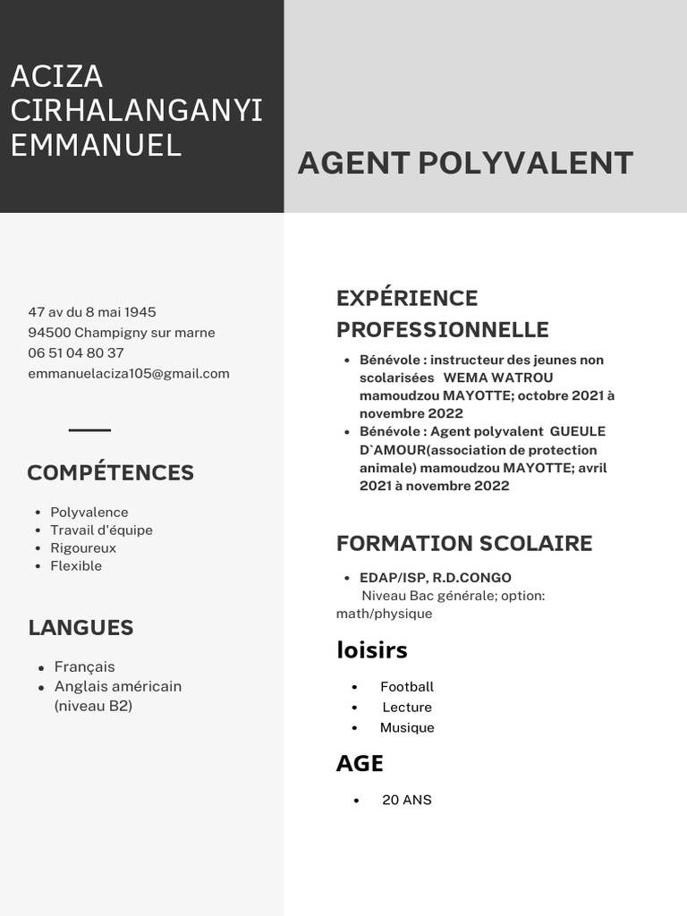 CV Agent Polyvalent d'Emmanuel Aciza | PDF