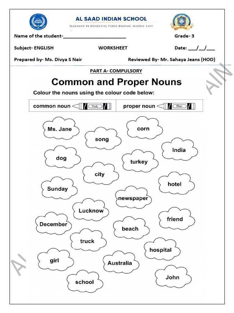 GR 3 Worksheet 2 - Chapter 1 - Grammar Proper, Common, Collective | PDF