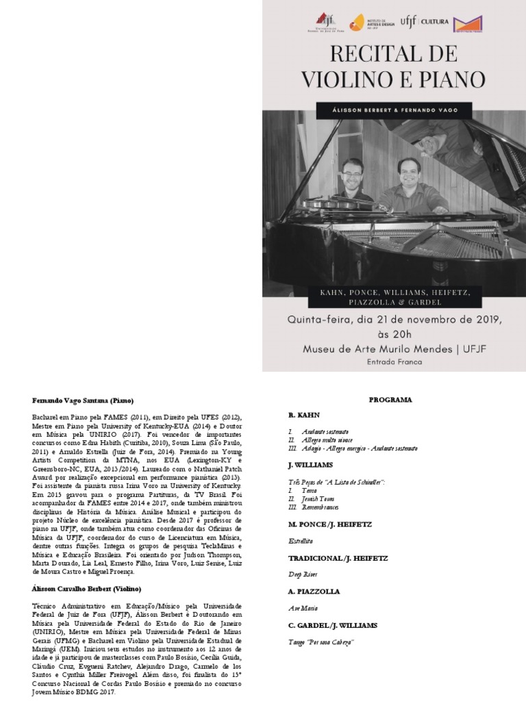 Programa de Recital com obras de Bach, Williams, Ponce, Gardel e Piazzolla | PDF