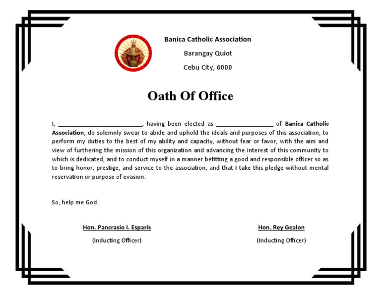 Oath of Office for Banica Catholic Association | PDF