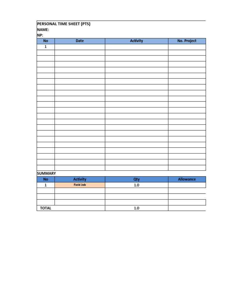 Personal Time Sheet Example | PDF