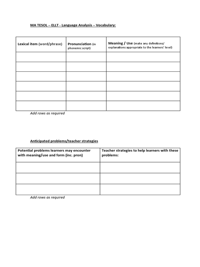 Language Analysis - Vocabulary - ELLT | PDF