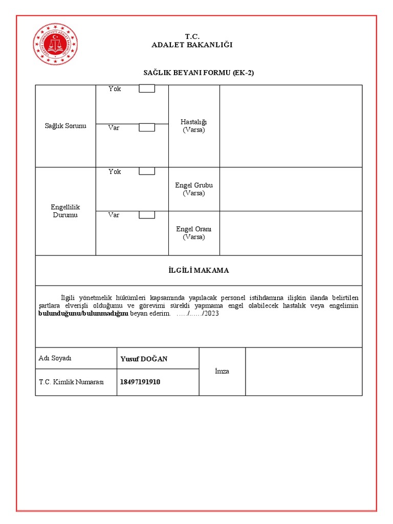 Sağlık Beyan Formu .docx | PDF